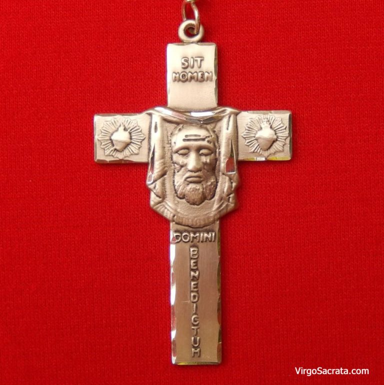 Holy Face Cross Veronica’s Veil Pendant in Sterling Silver and Gold